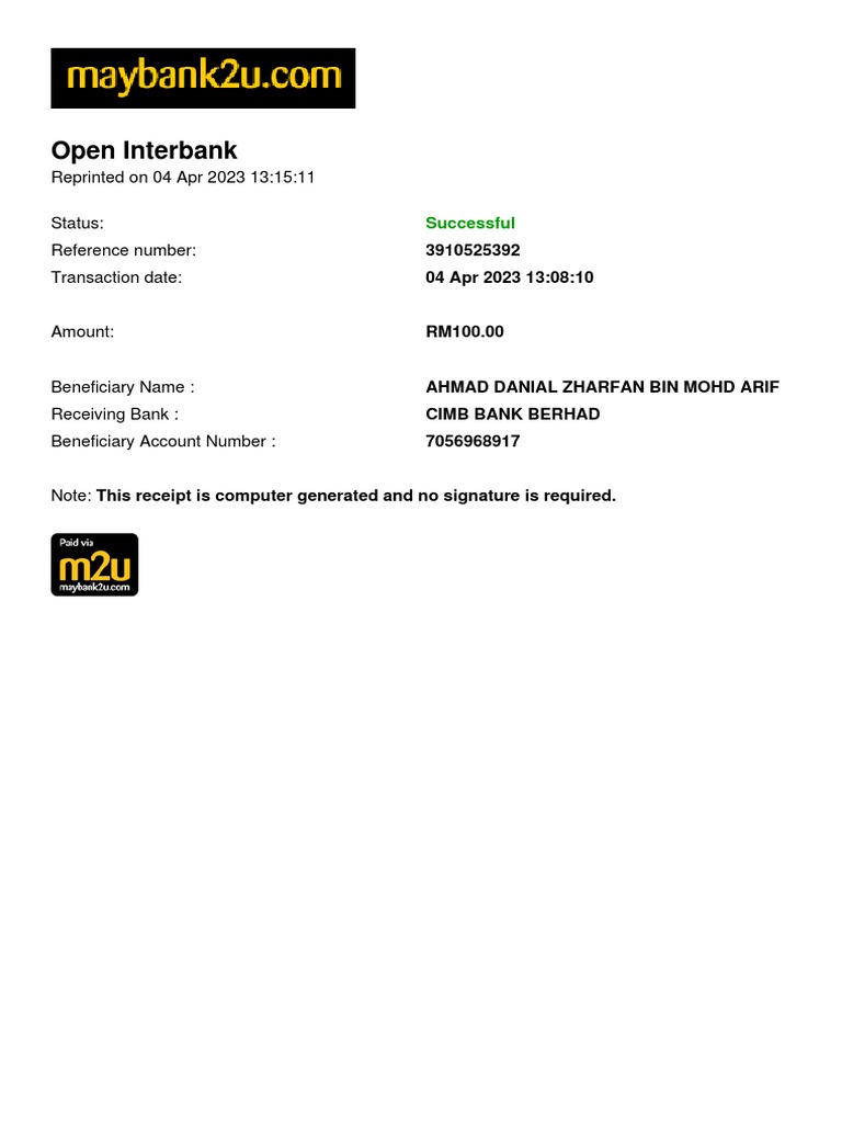 Receipt Deposit Homestay | PDF