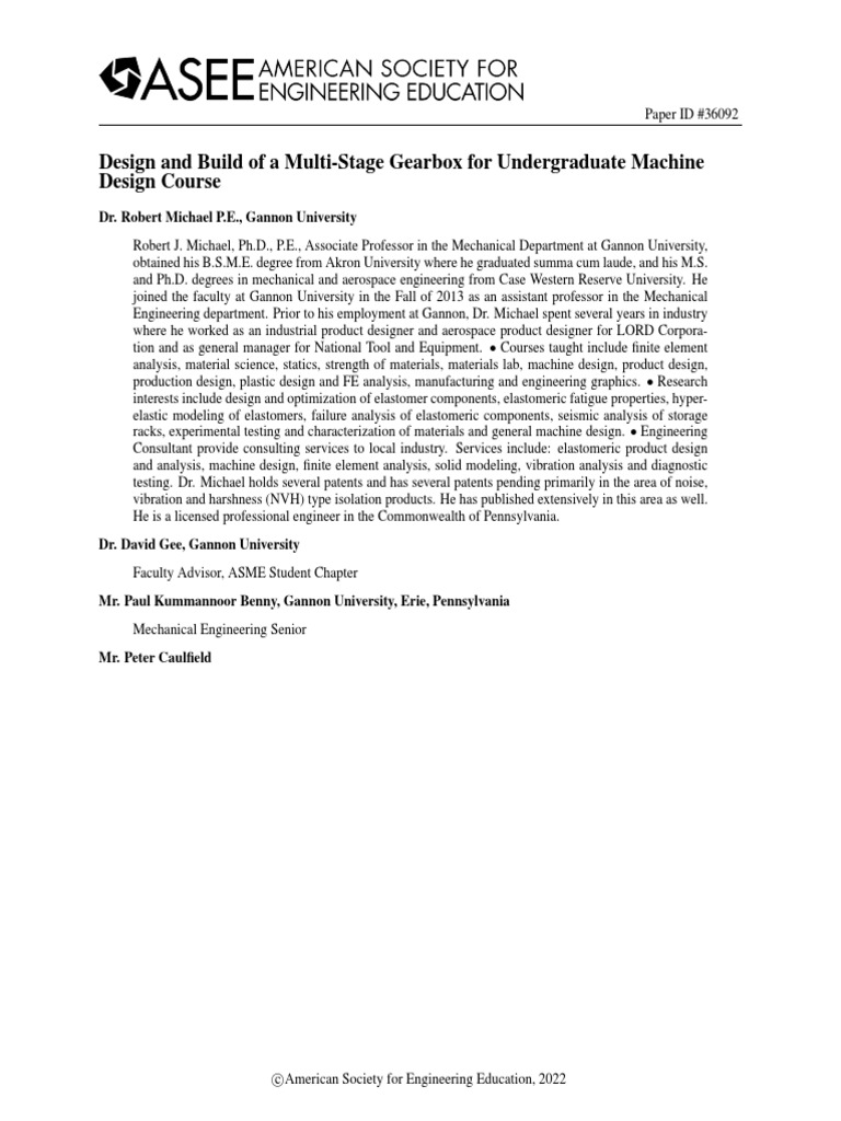 Design and Build of a Multi Stage Gearbox for Undergraduate Machine ...