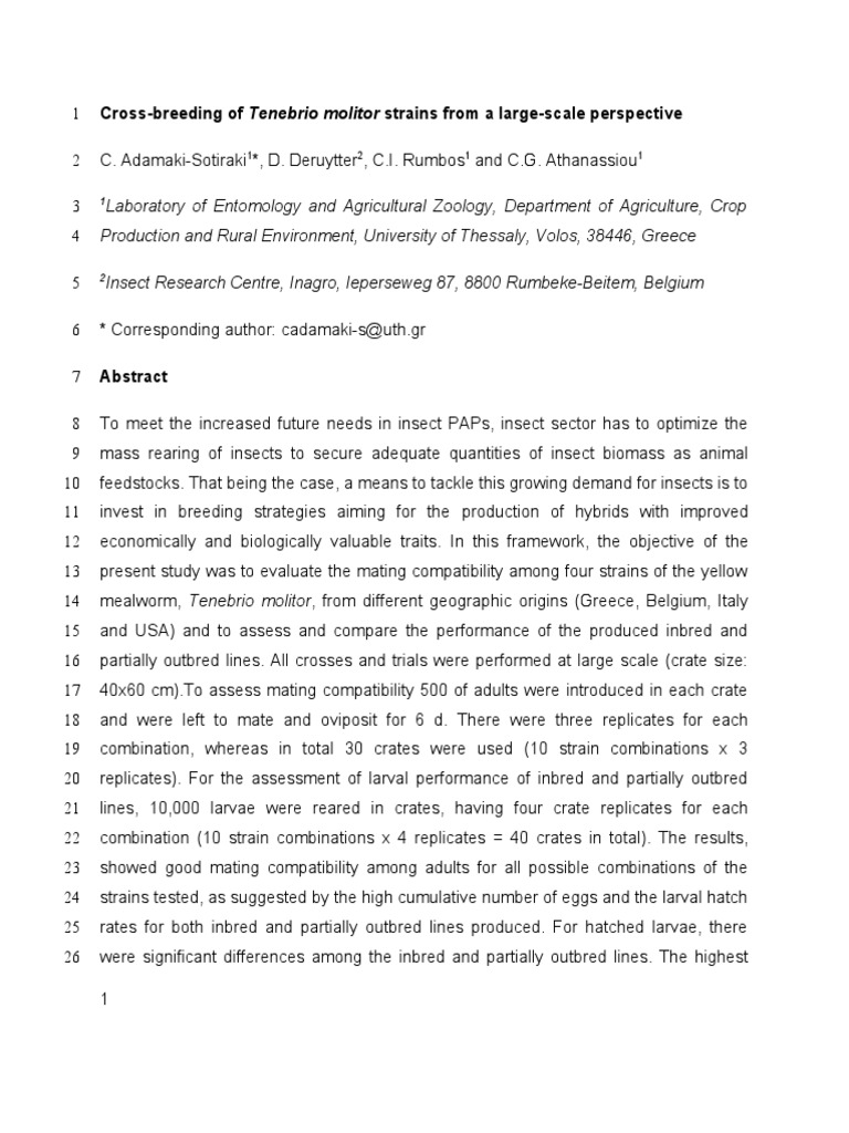 Cross Breeding of T. Molitor Strains-Large Scale | PDF | Selective ...
