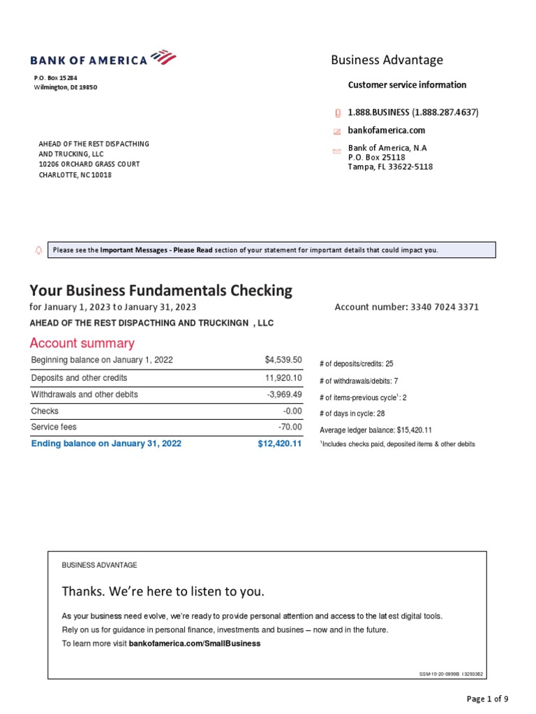 Ahead LLC Jan | PDF | Banks | Fee