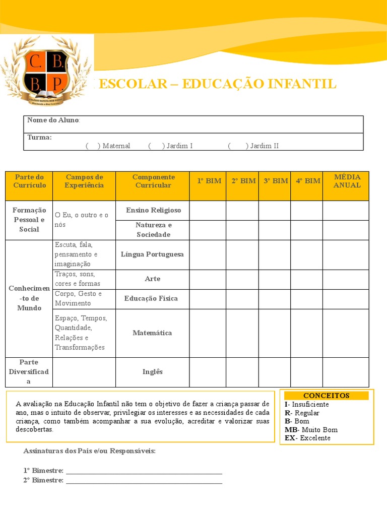 Boletim Escolar - Ed. Infantil | PDF