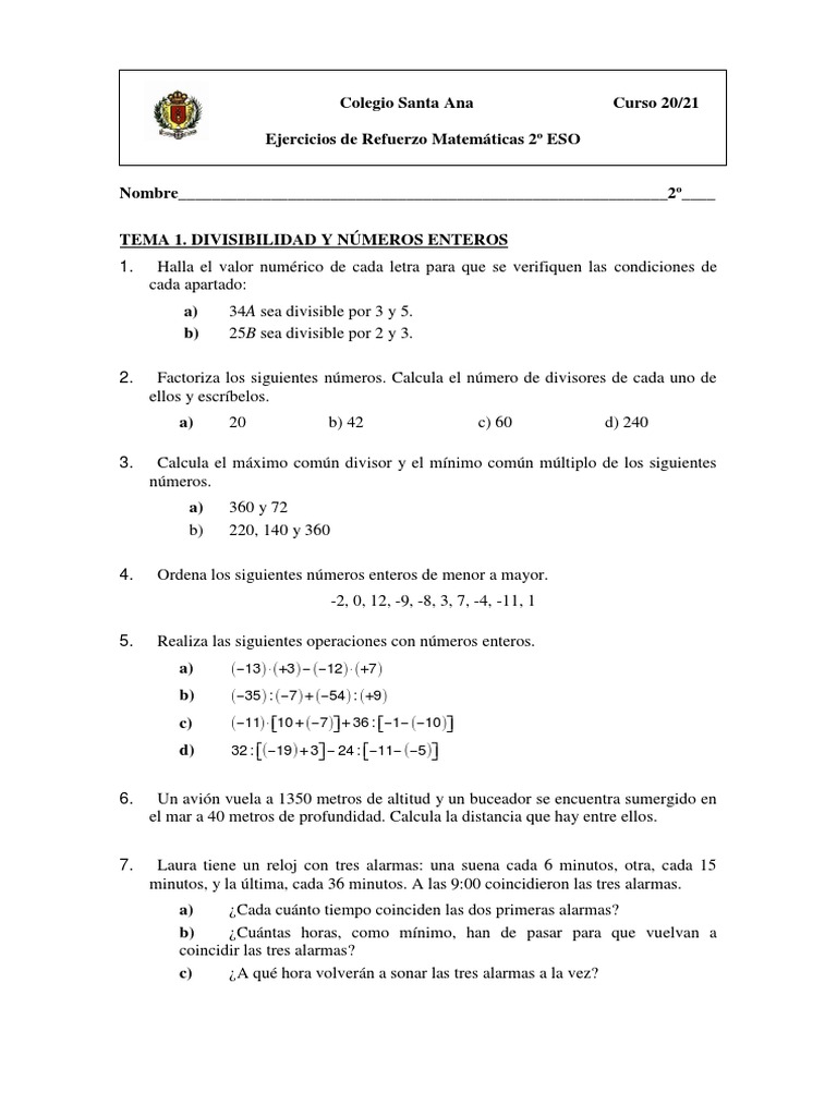 Ejercicio de Refuerzo de Verano Matemáticas 3º ESO | PDF | Ecuaciones | Volumen