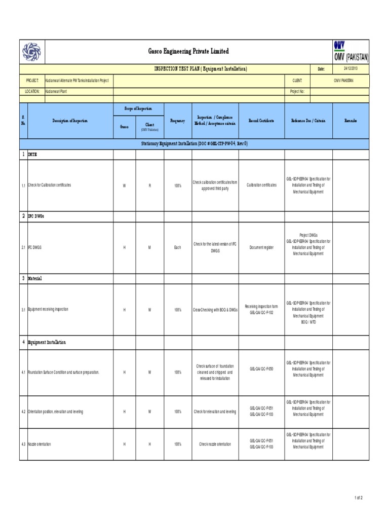 ITP - (Equipment erection).pdf | PDF
