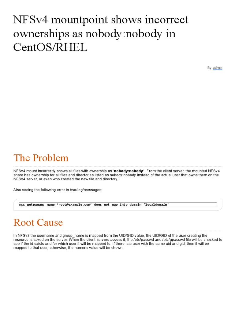 NFSv4 Mountpoint Shows Incorrect Ownerships As Nobody - Nobody in CentOS - RHEL - The Geek Diary ...