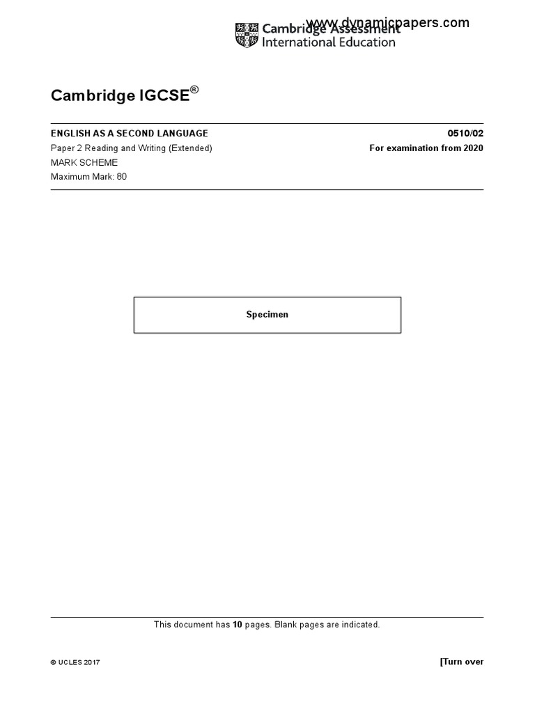 2020 Specimen Paper 2 Mark Scheme | PDF | Vocabulary | Cognition