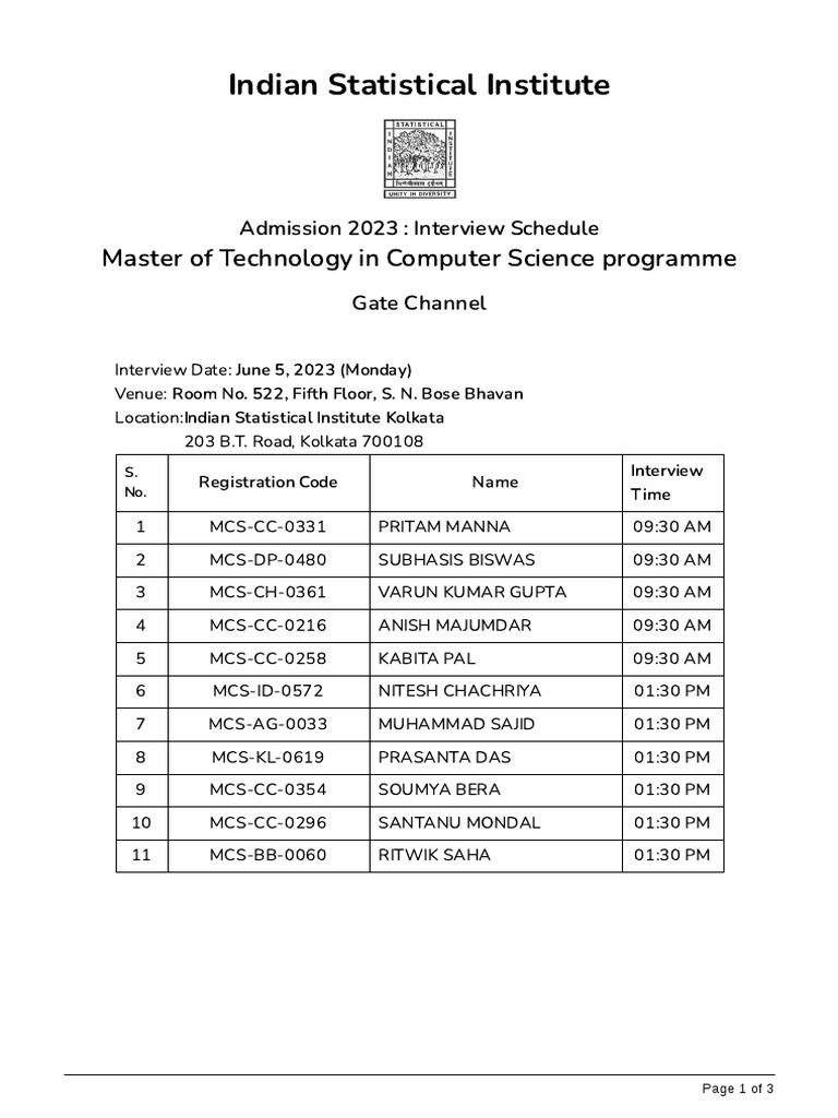CSG InterviewSchedule | PDF