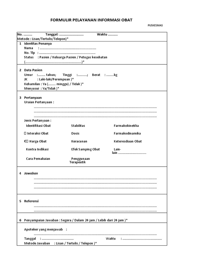 Lembar Dan Formulir FARKLIN Serta Laporan Puskesmas | PDF
