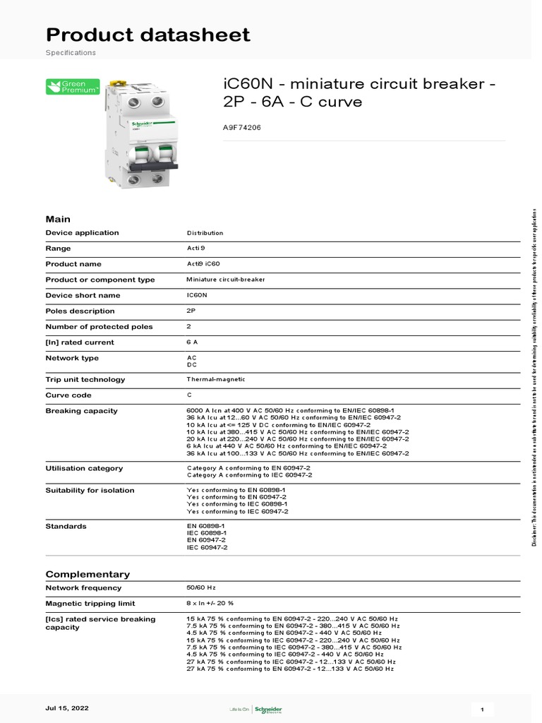 Acti 9 Ic60 - A9F74206 | PDF | Alternating Current | International Electrotechnical Commission