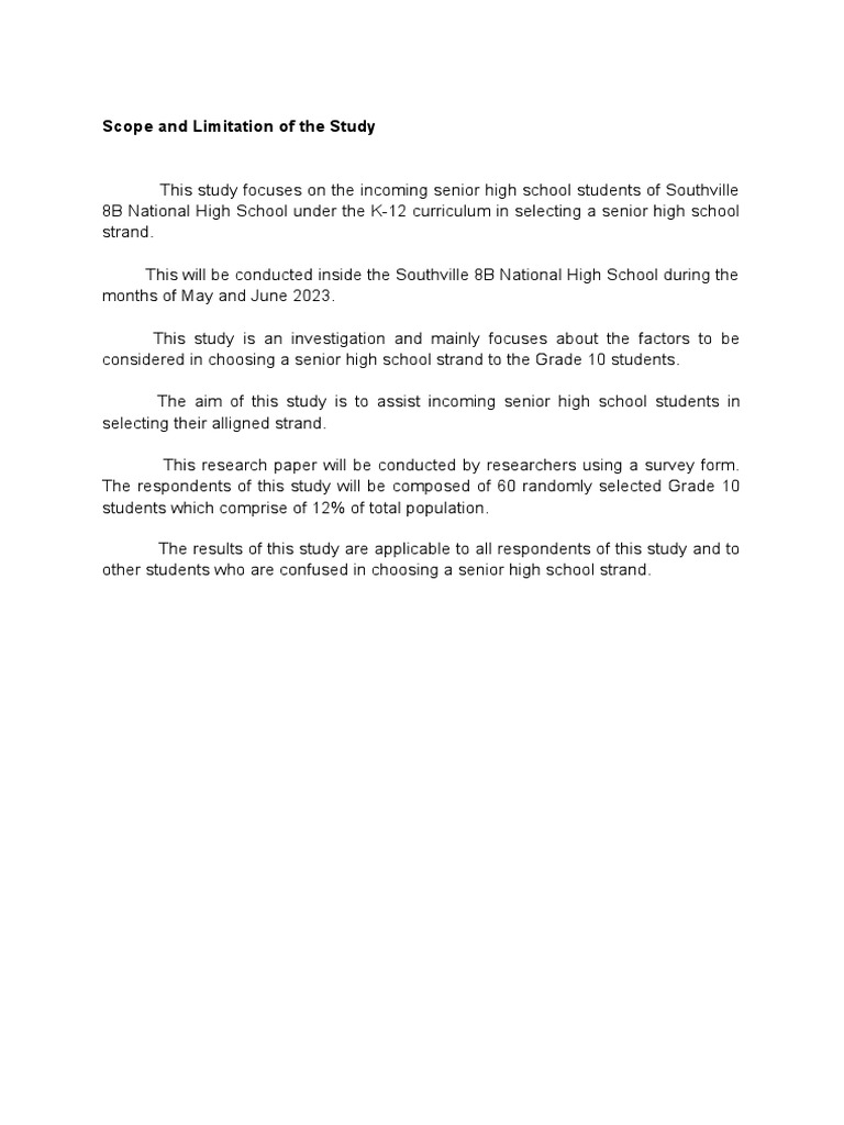 Scope and Limitation of the Study | PDF Scope and Limitation of the Study | PDF