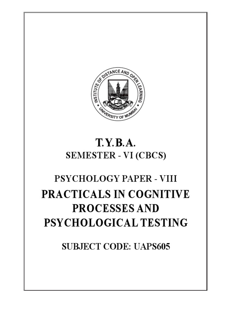 TYBA SEM VI Practicals in Cognitive Processes and Psychological Testing ...