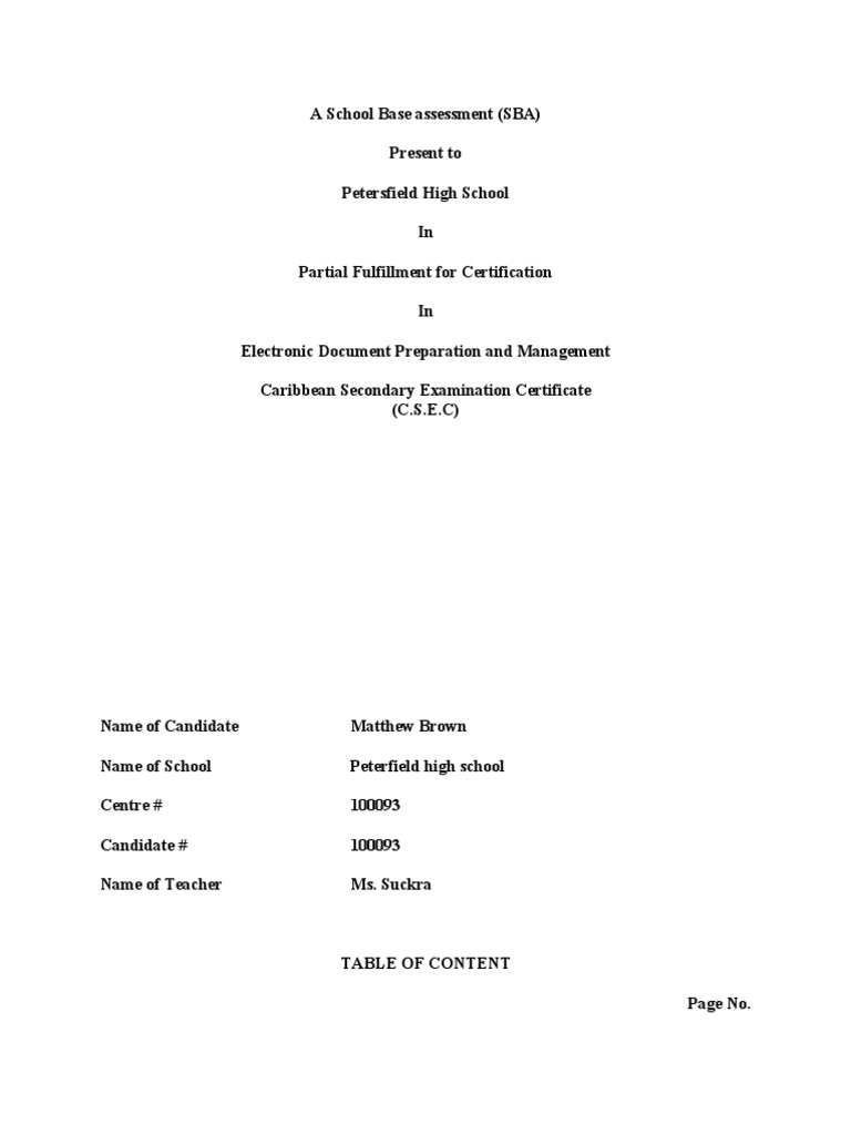 EDPM SBA Cover Page for CSEC | PDF