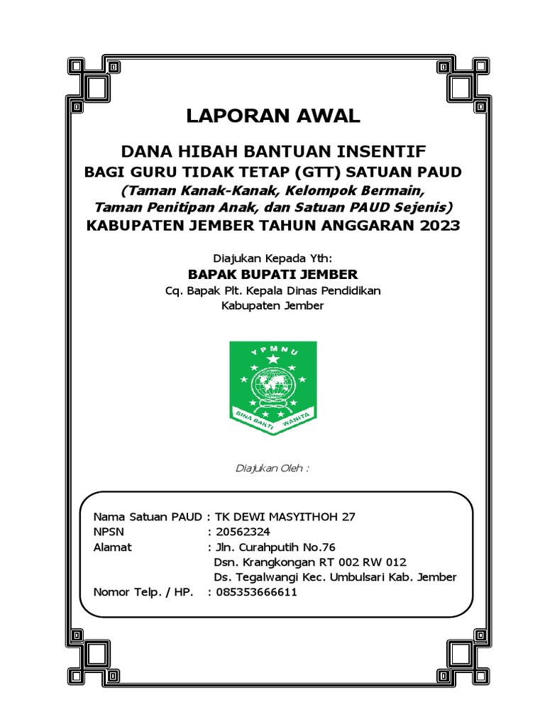 Cover Lap. Awal Dan LPJ Insentif | PDF