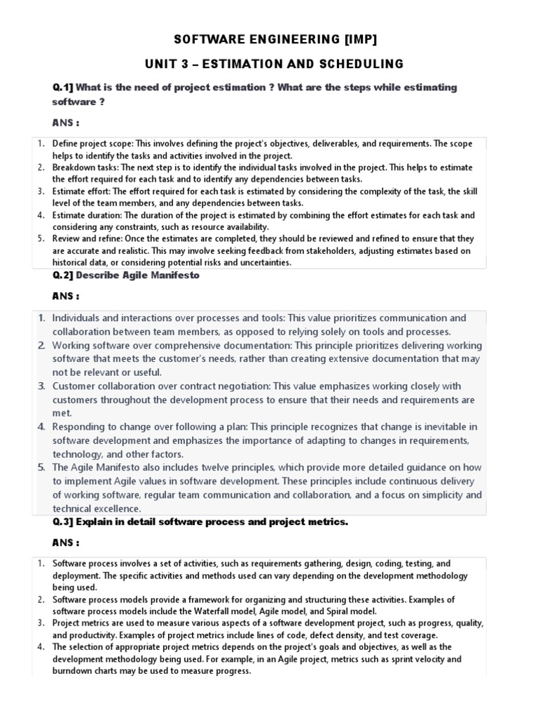 SOFTWARE ENGINEERING Question Answers Unit 3-6 Imp | PDF | Component Based Software Engineering ...