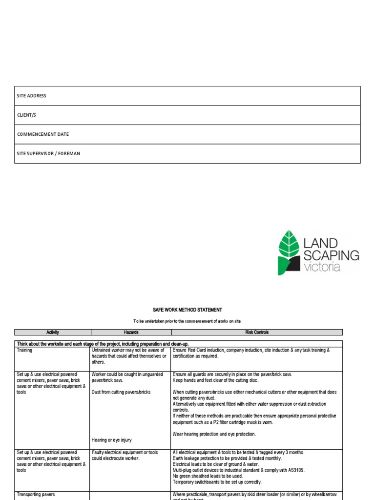 Landscaping Victoria SWMS | PDF | Safety | Occupational Safety And Health