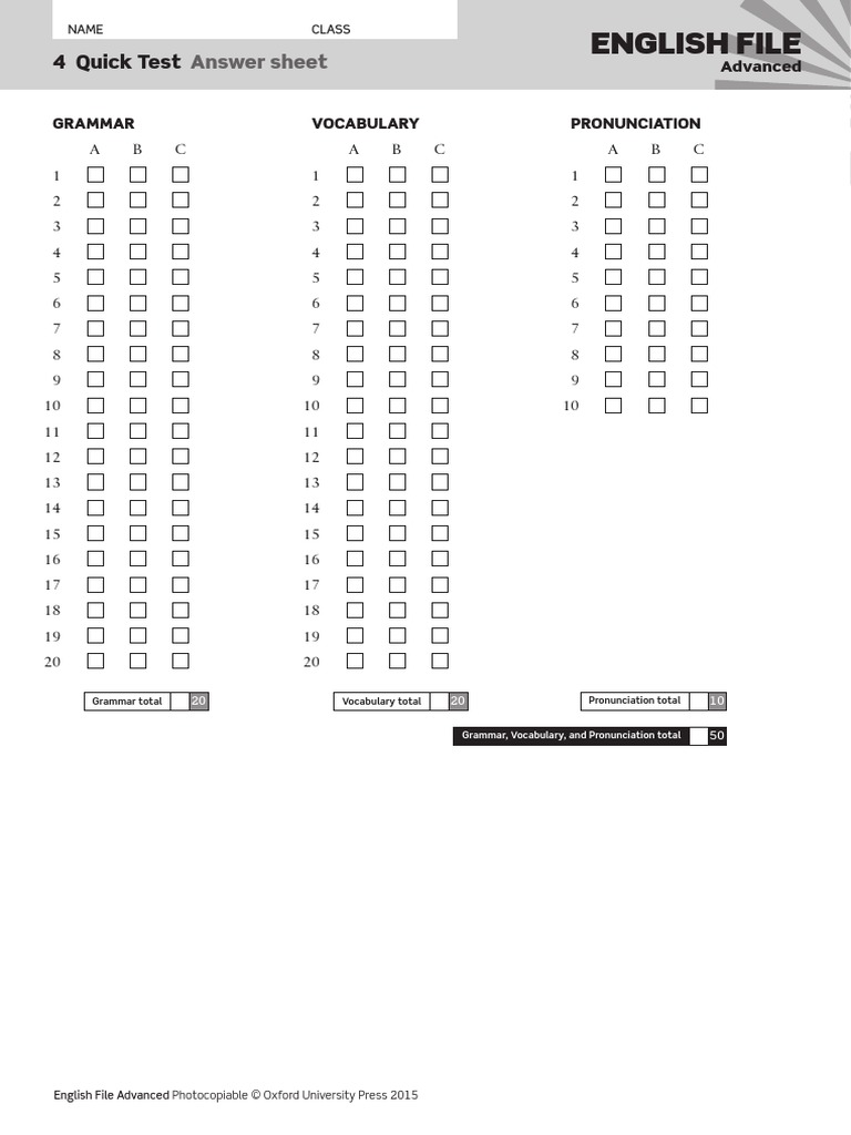 EF3e Adv Quicktest 04 Answer Sheet | PDF