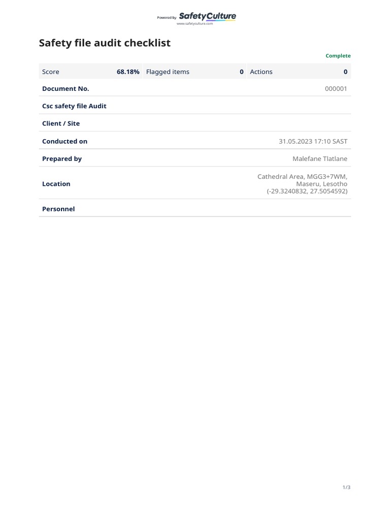 Safety File Audit Checklist | PDF | Safety | Risk Assessment