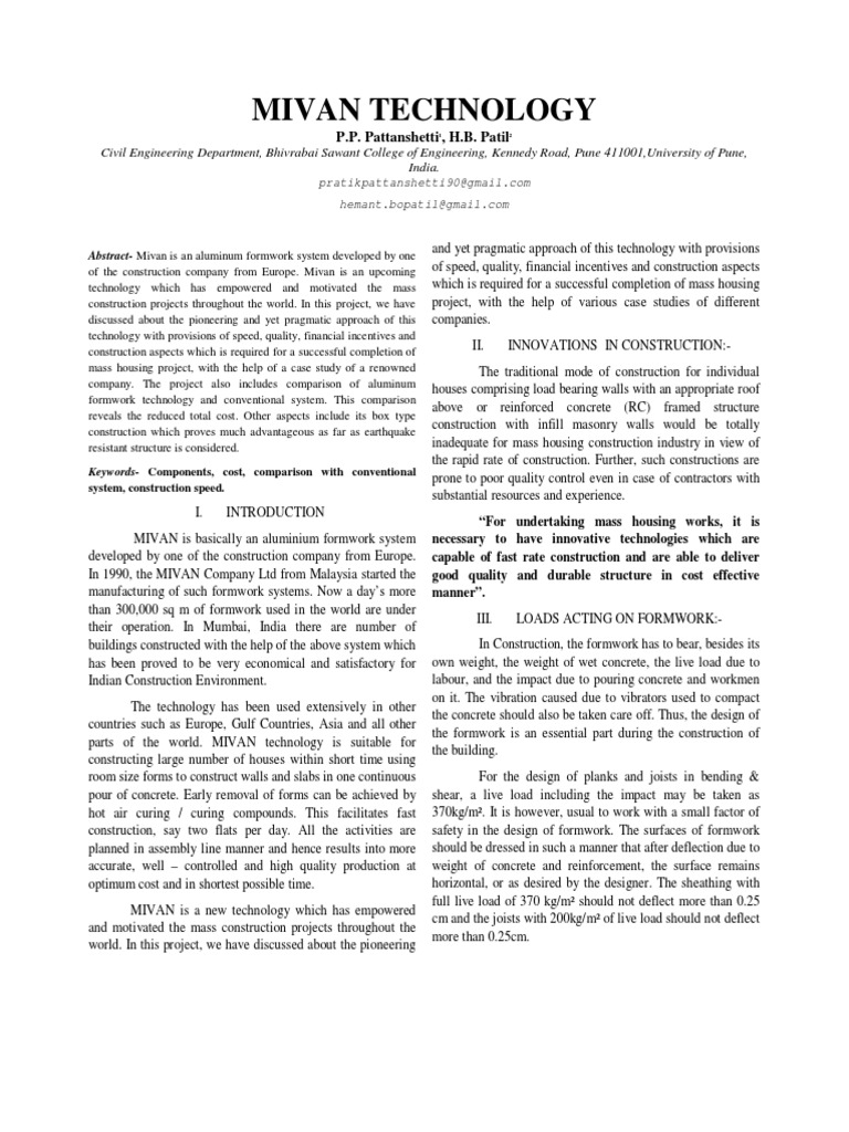 Mivan Technology | PDF | Wall | Concrete