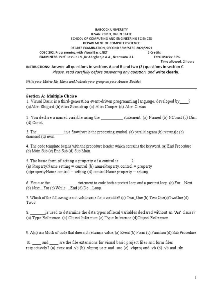 COSC 202 Exam202021 | PDF