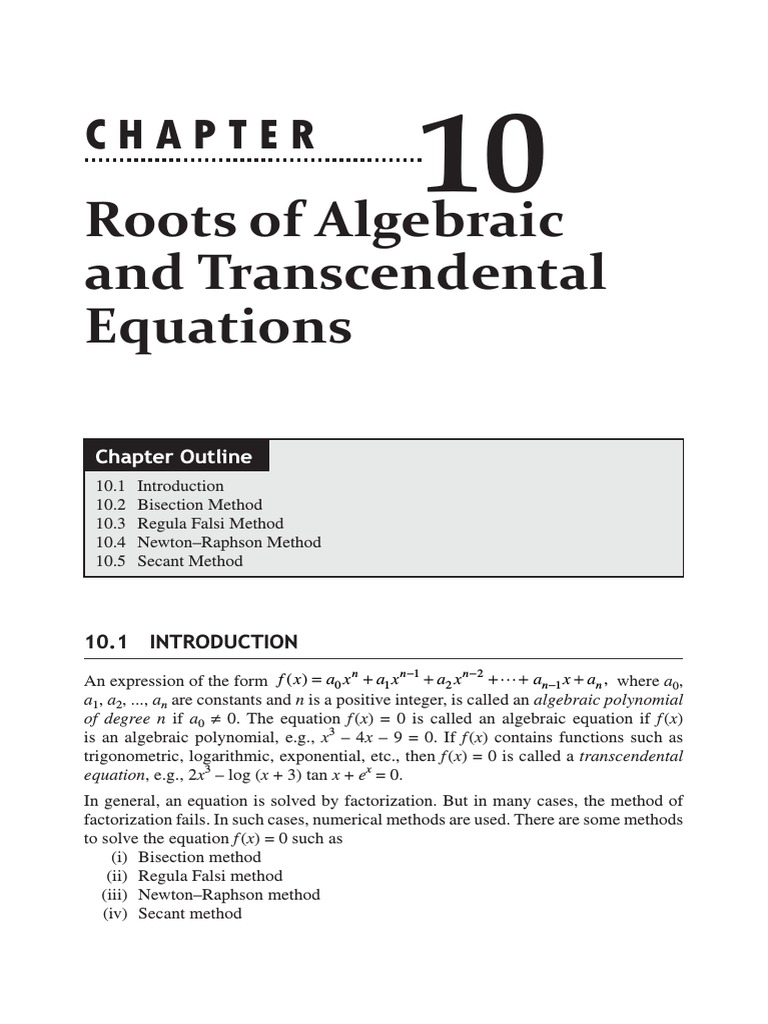 Chapter Three - Roots of Algebraic and Transcendental Equations | PDF | Equations | Zero Of A ...