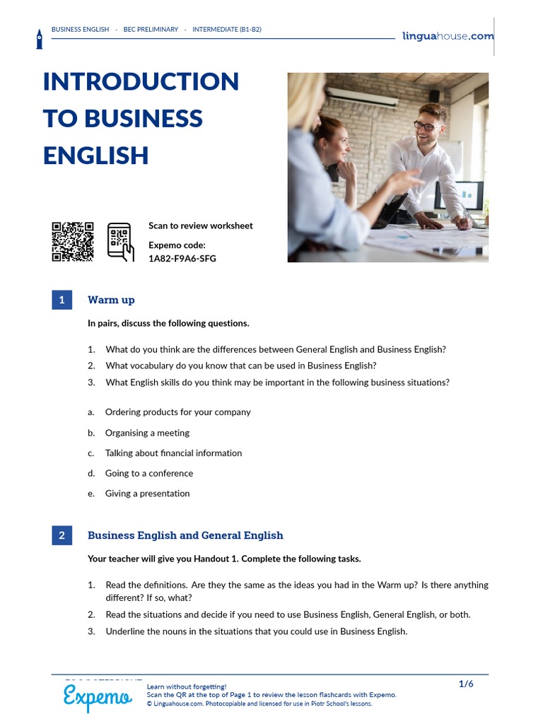 Introduction To Business English British English Teacher | PDF | Career ...