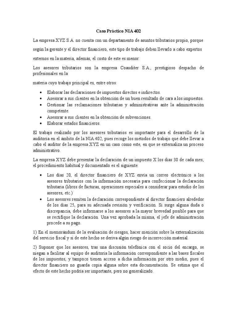 Caso Práctico NIA 402 | PDF | Auditoría | Contralor