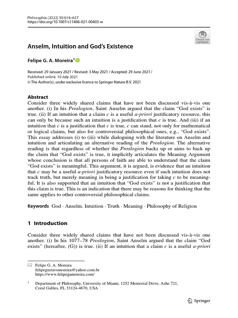 Anselm, Intuition and God's Existence | PDF