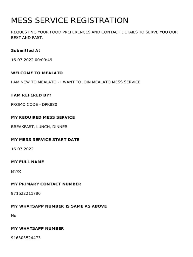 Mess Service Registration-62d1c98d540b6276582122f0 | PDF