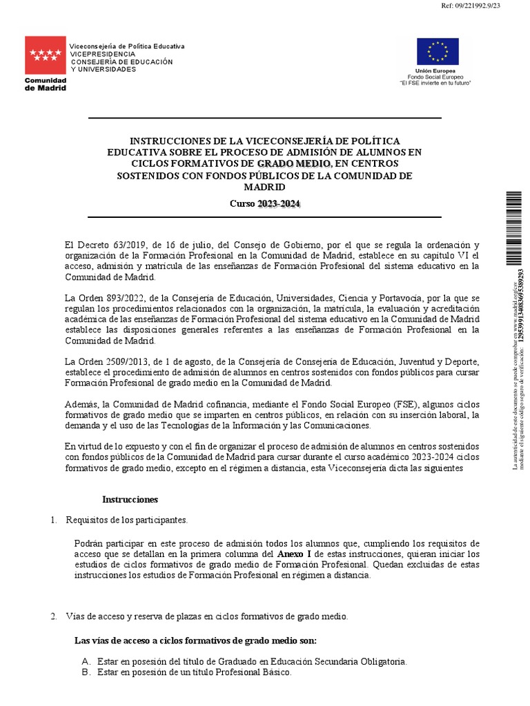 2023-02-14 Instrucciones Vpe Admision CFGM 2023-2024 0 | PDF | Desarrollo profesional