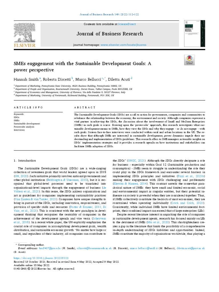 SMEs Engagement With The Sustainable Development Go - 2022 - Journal of ...
