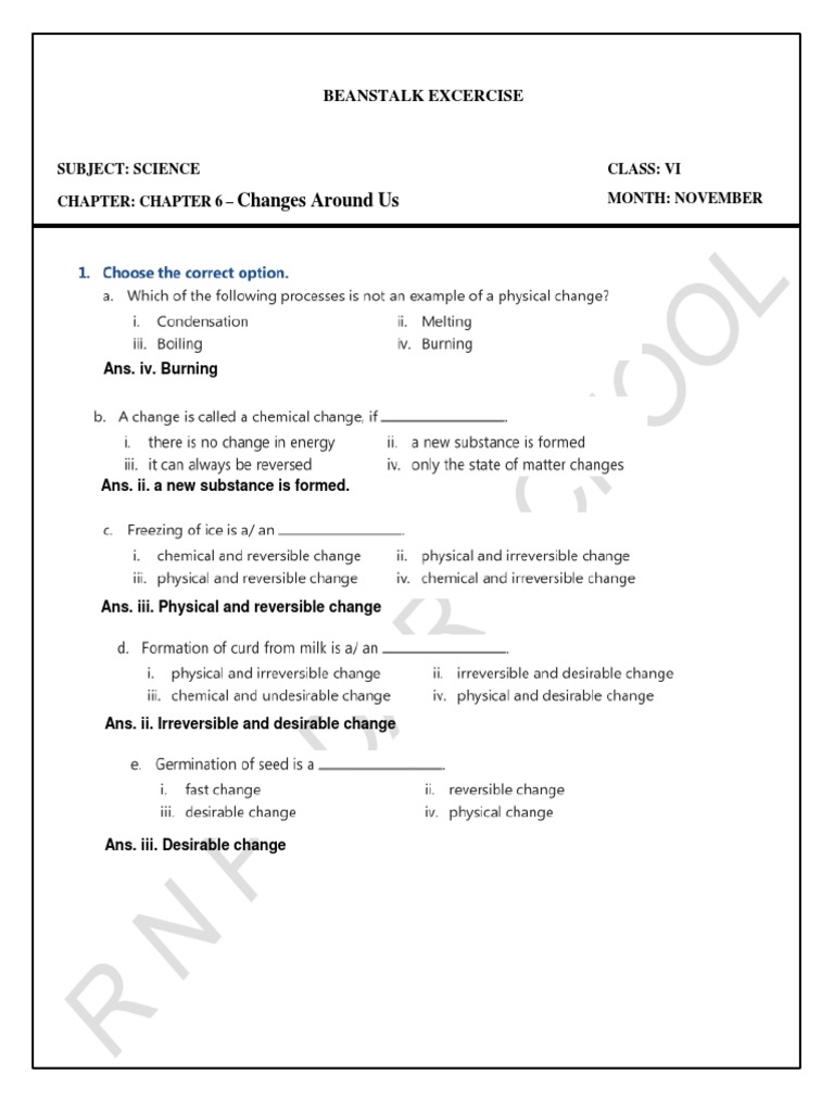 Grade 6 - Changes Around Us | PDF | Water | Chemical Substances