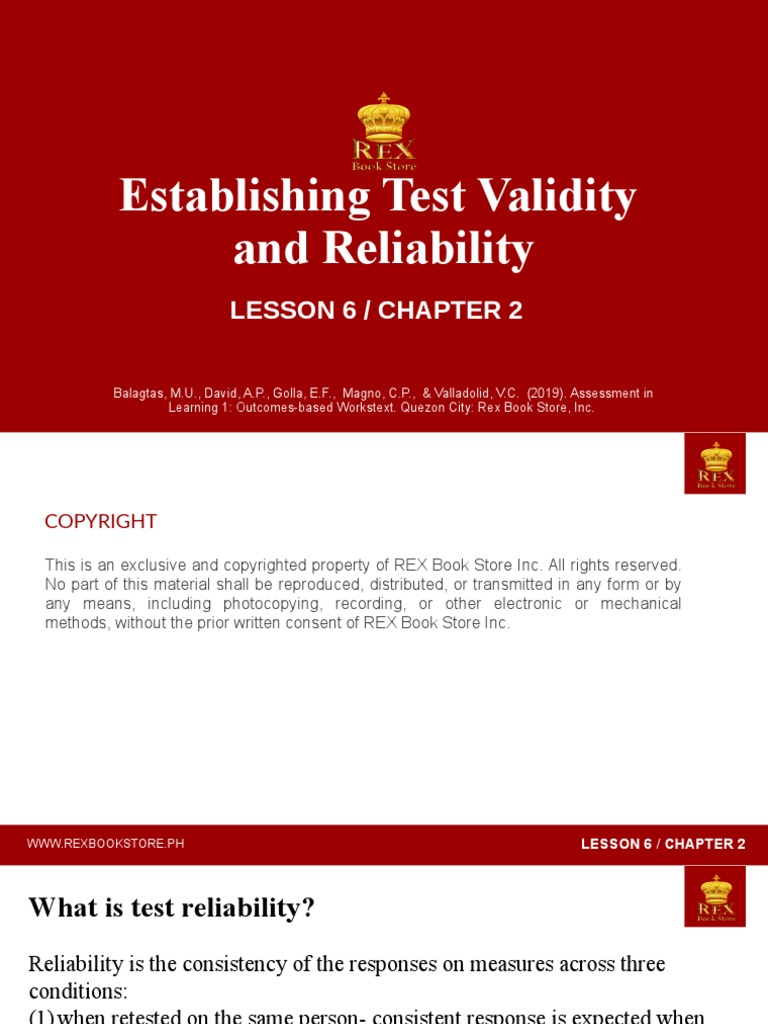 Lesson6 Establishing Test Validity and Reliability | PDF | Validity ...