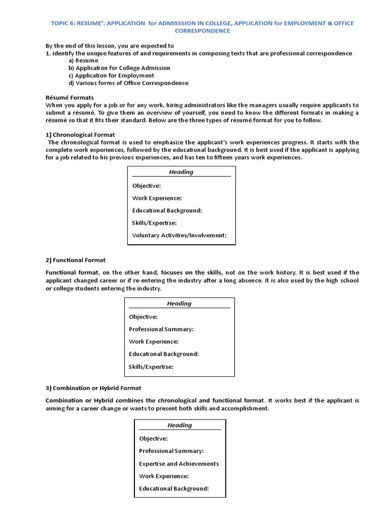 Application Resume Office Correspondence | Download Free PDF | Résumé ...
