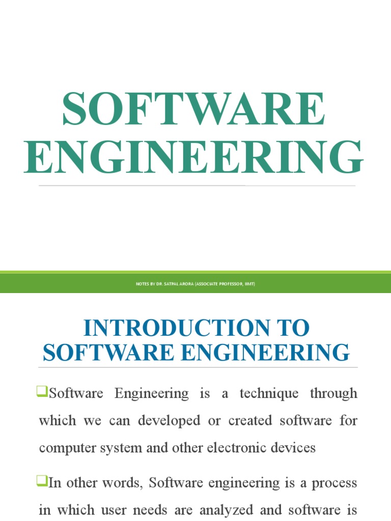 Software Engineering: Notes by Dr. Satpal Arora (Associate Professor ...