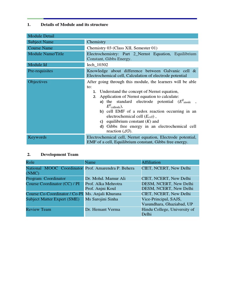 Details of Module and Its Structure: Equilibrium Constant, Gibbs Energy ...