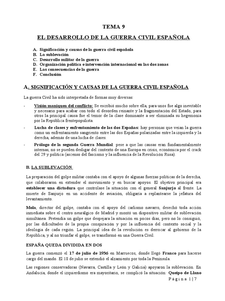 EL DESAROLLO DE LA GUERRA CIVIL ESPAÑOLA (1936-1939) (Resumen ...