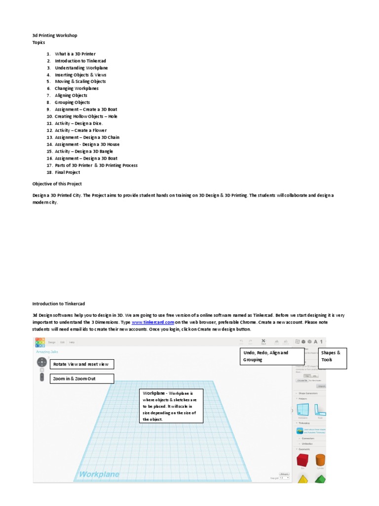 Tinkercad 3D Design Workshop Guide | PDF | 3 D Printing | 3 D Computer ...