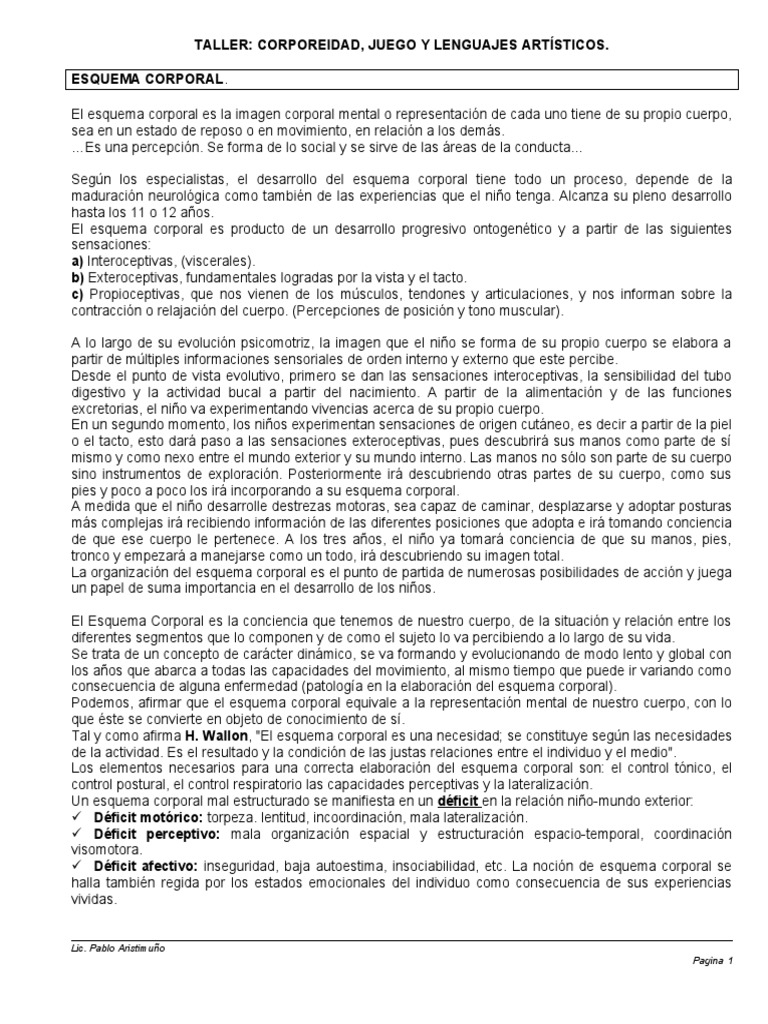 2 Esquema Corporal | PDF | Percepción | Conciencia
