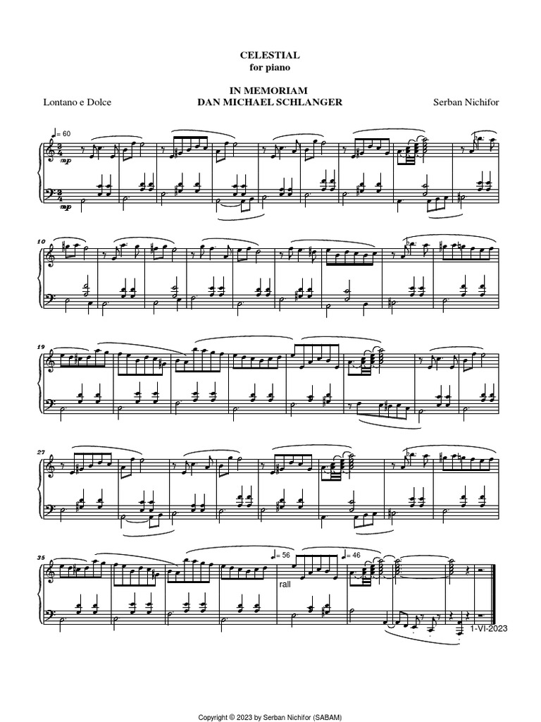 CELESTIAL - IN MEMORIAM DAN MICHAEL SCHLANGER - by Serban Nichifor | PDF