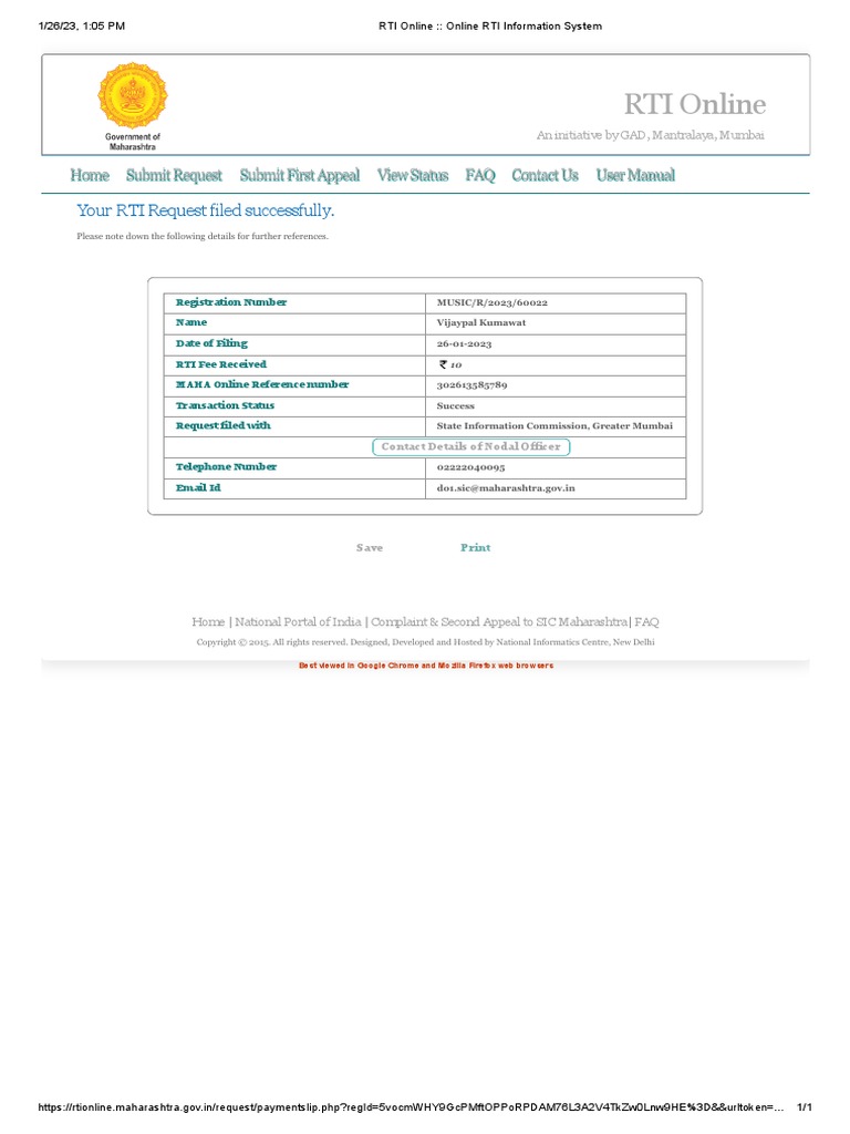 RTI Filing Confirmation | PDF