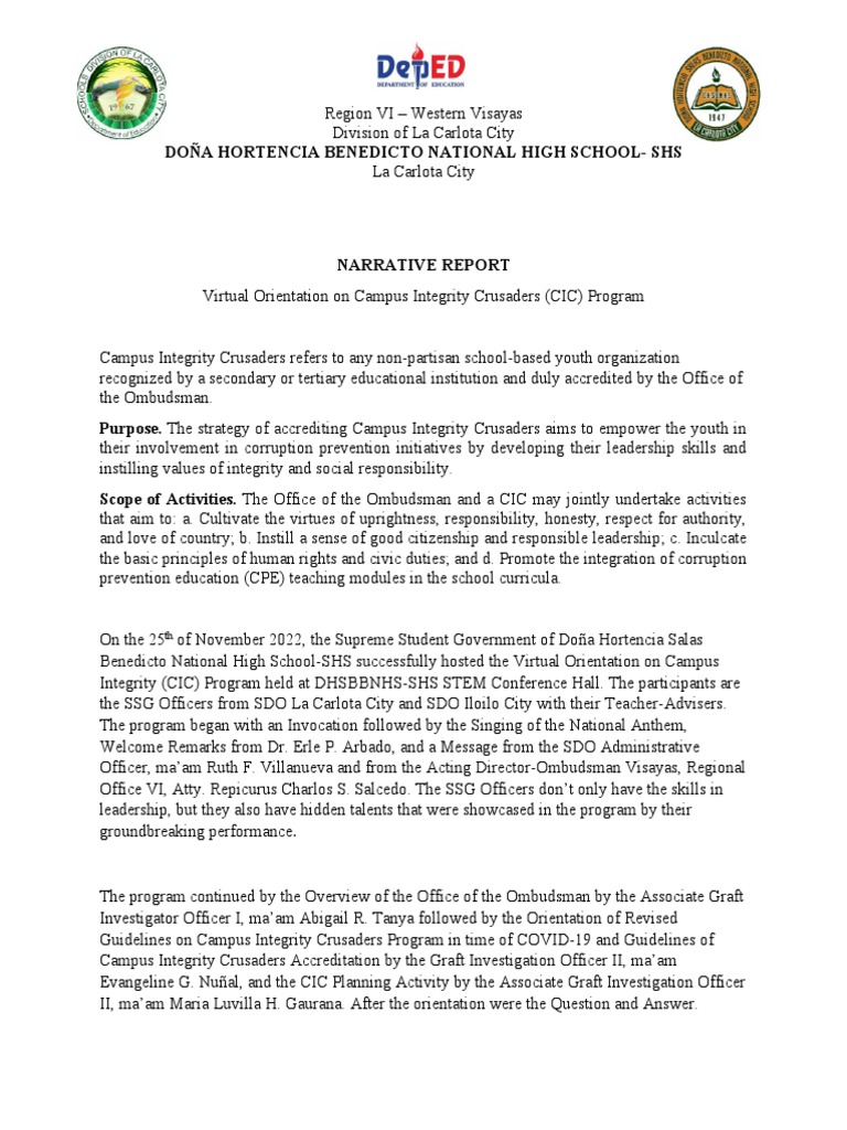 Cic-Narrative Report | PDF | Applied Ethics | Social Institutions