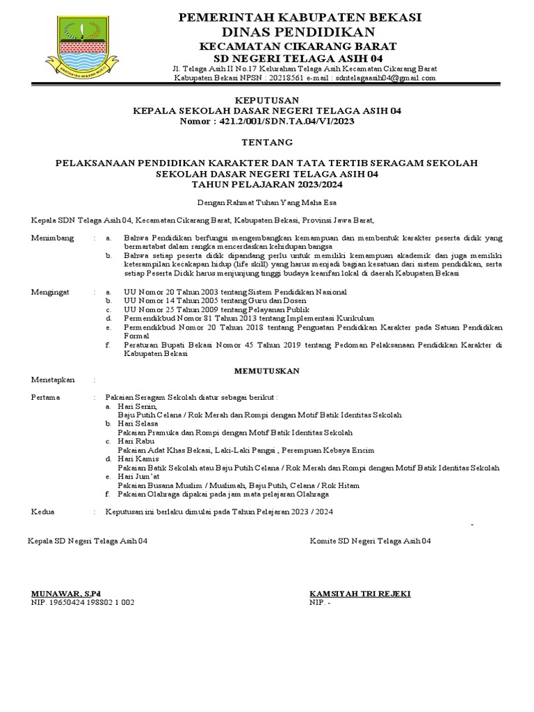 Aturan Seragam Sekolah 2023/2024 | PDF