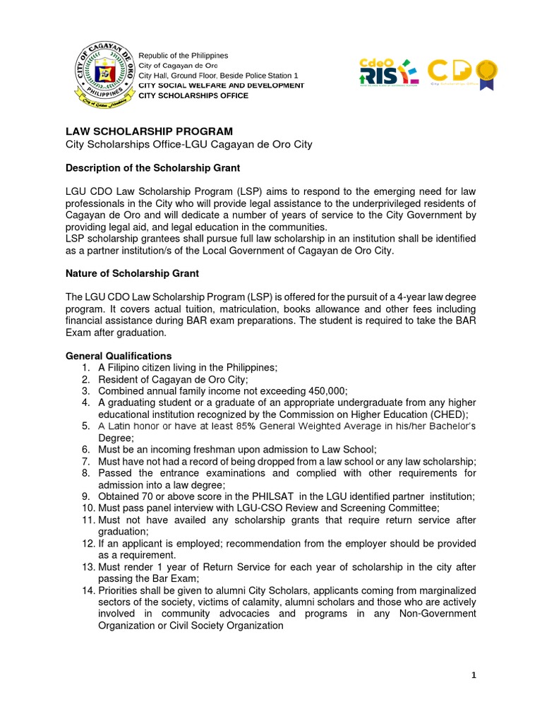 Guidelines - Law Scholarship Program | PDF