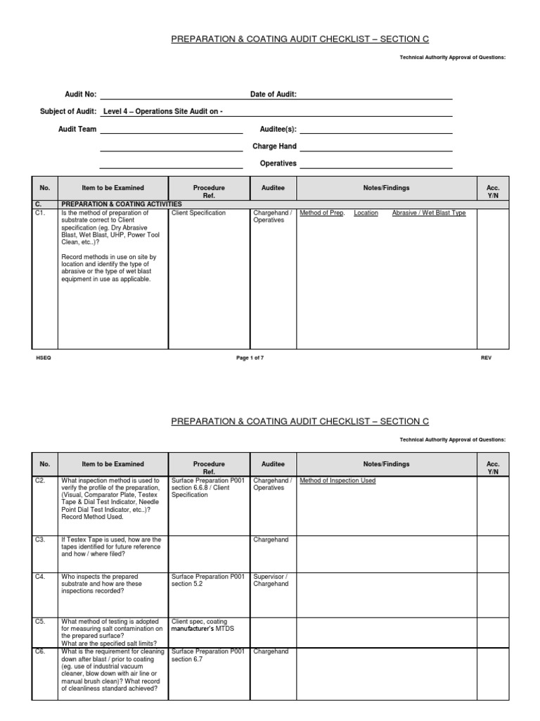 Powder Coating Process Audit Checklist | PDF | Audit | Pump