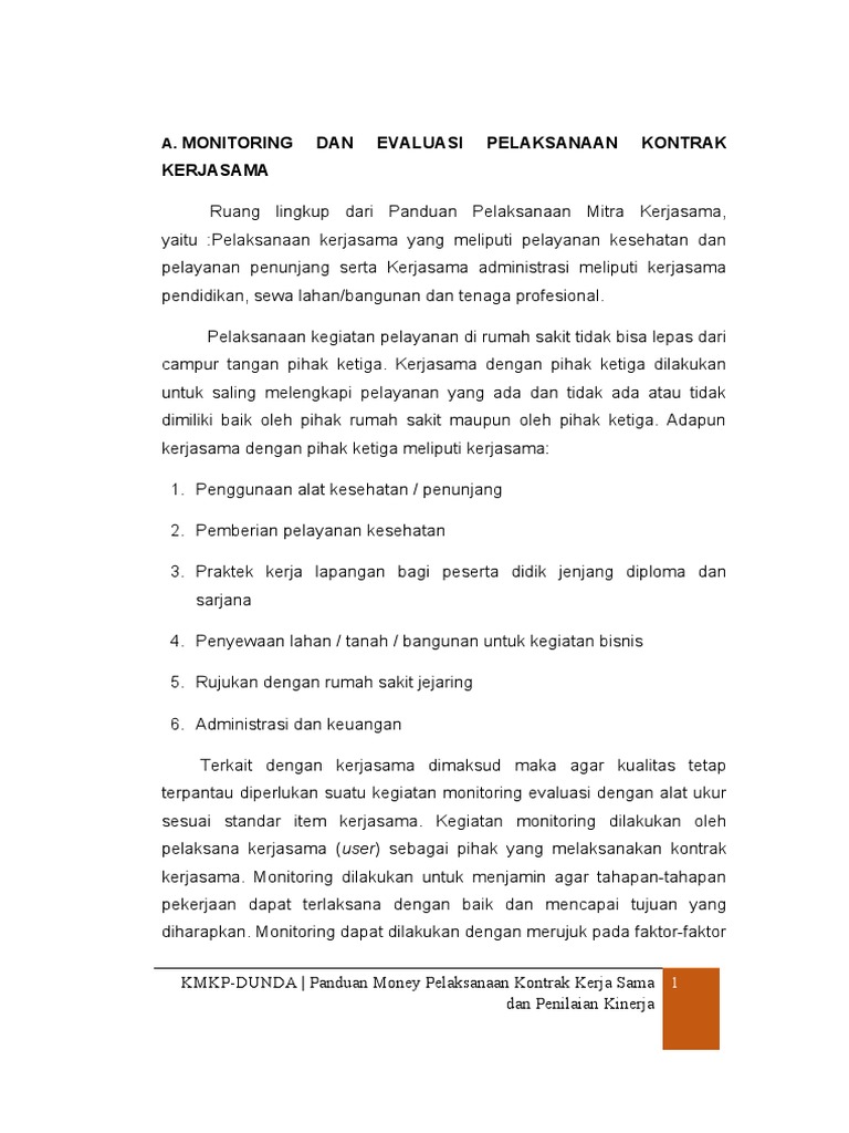 Panduan Monev Pelaksanaan Kontrak Kerja Sama Dan Penilaian Kinerja | PDF Panduan Monev Pelaksanaan Kontrak Kerja Sama Dan Penilaian Kinerja | PDF