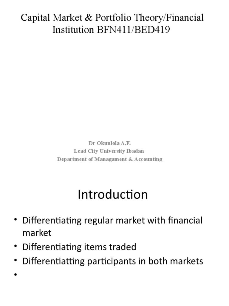 BFN 411 and BED419 Capital Market and Portfolio - 120428 | PDF