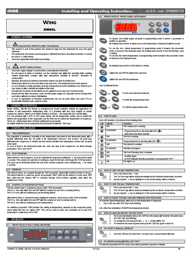 dIXEL Installing and Operating Instructions Rel.2.0 - Cod. 1598002170, Manual XW60L | PDF ...