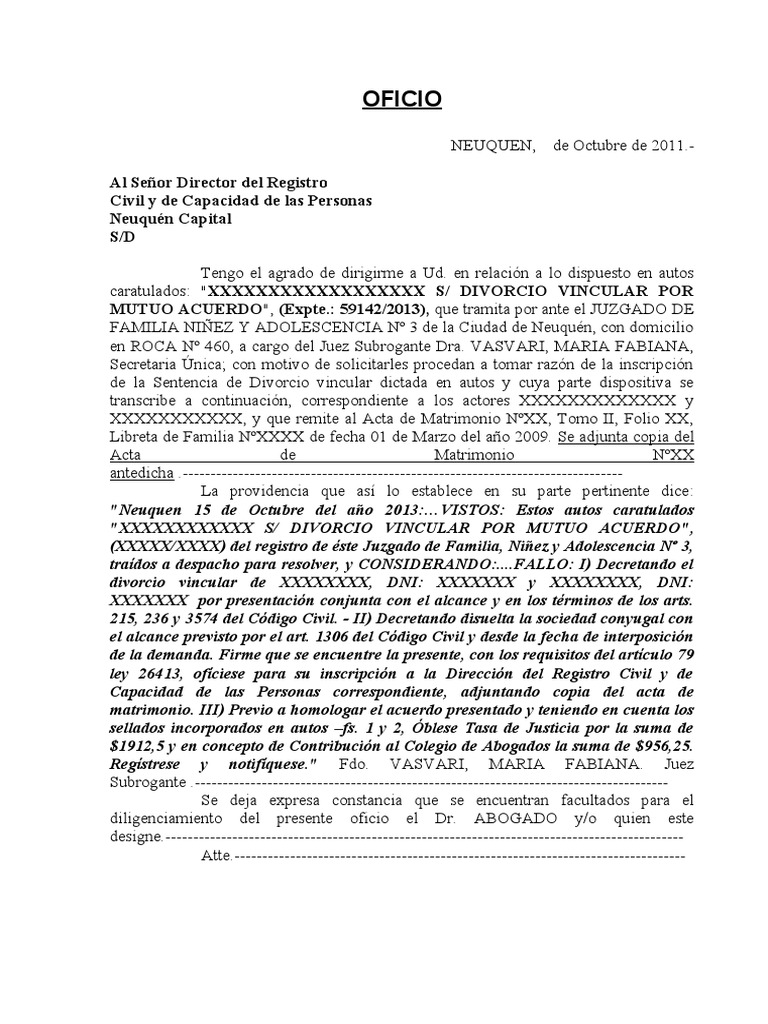 Inscripción de Sentencia de Divorcio | PDF | Divorcio | Principios éticos