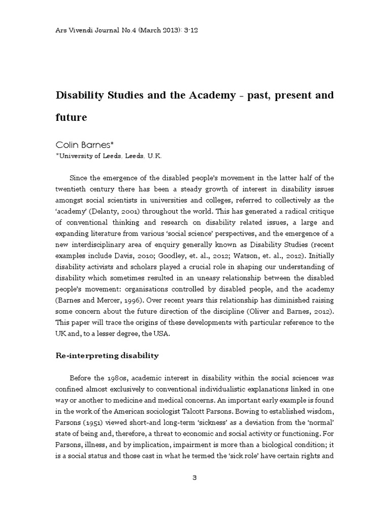 Disability Studies and The Academy-Past, Present, and Future | PDF ...