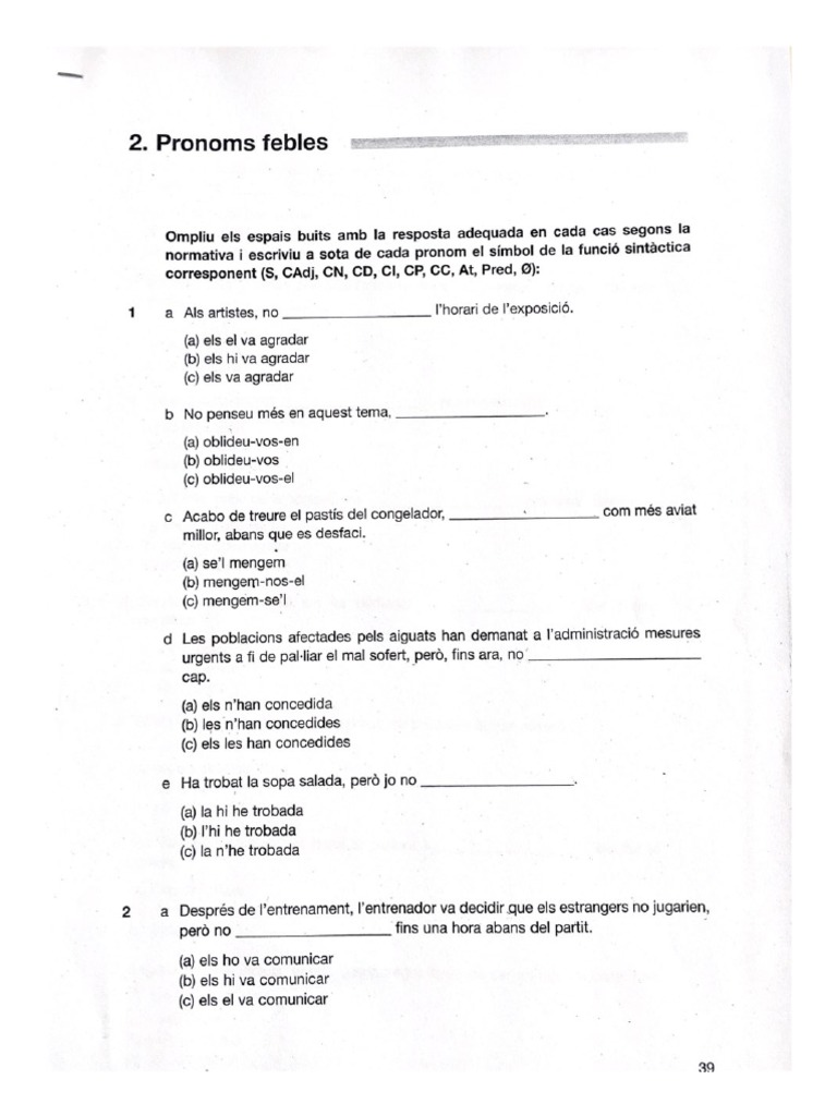 Exercicis Pronoms Febles | PDF