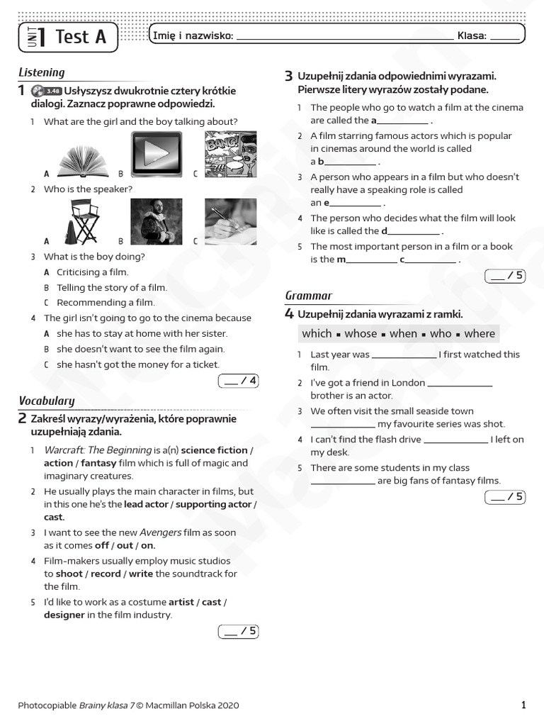 Brainy Kl7 Unit Test 1 A | PDF